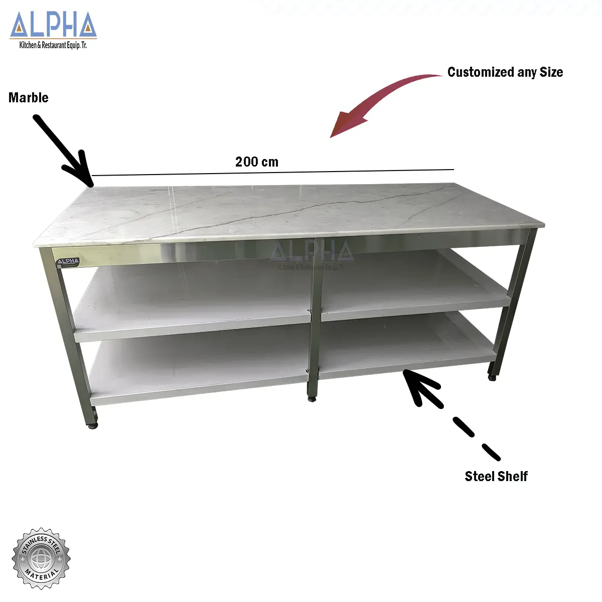 Best SS Work Table Marble Top | ALPHA Kitchen | UAE