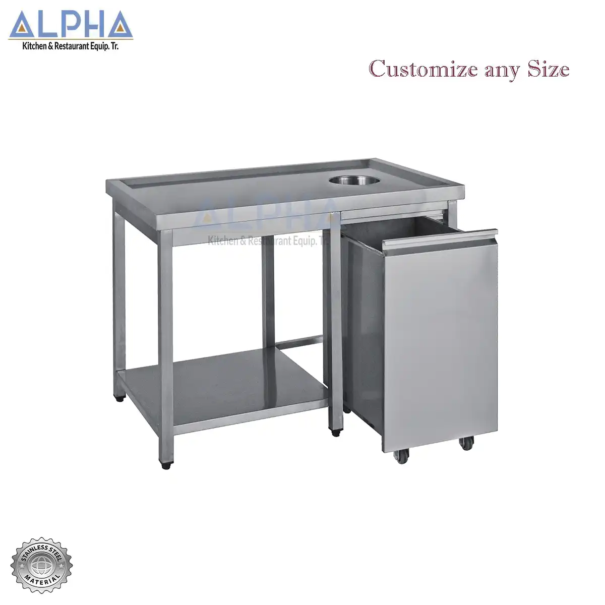 SS TABLE WITH HOLE FOR RUBBISH | SS Tables | ALPHA UAE