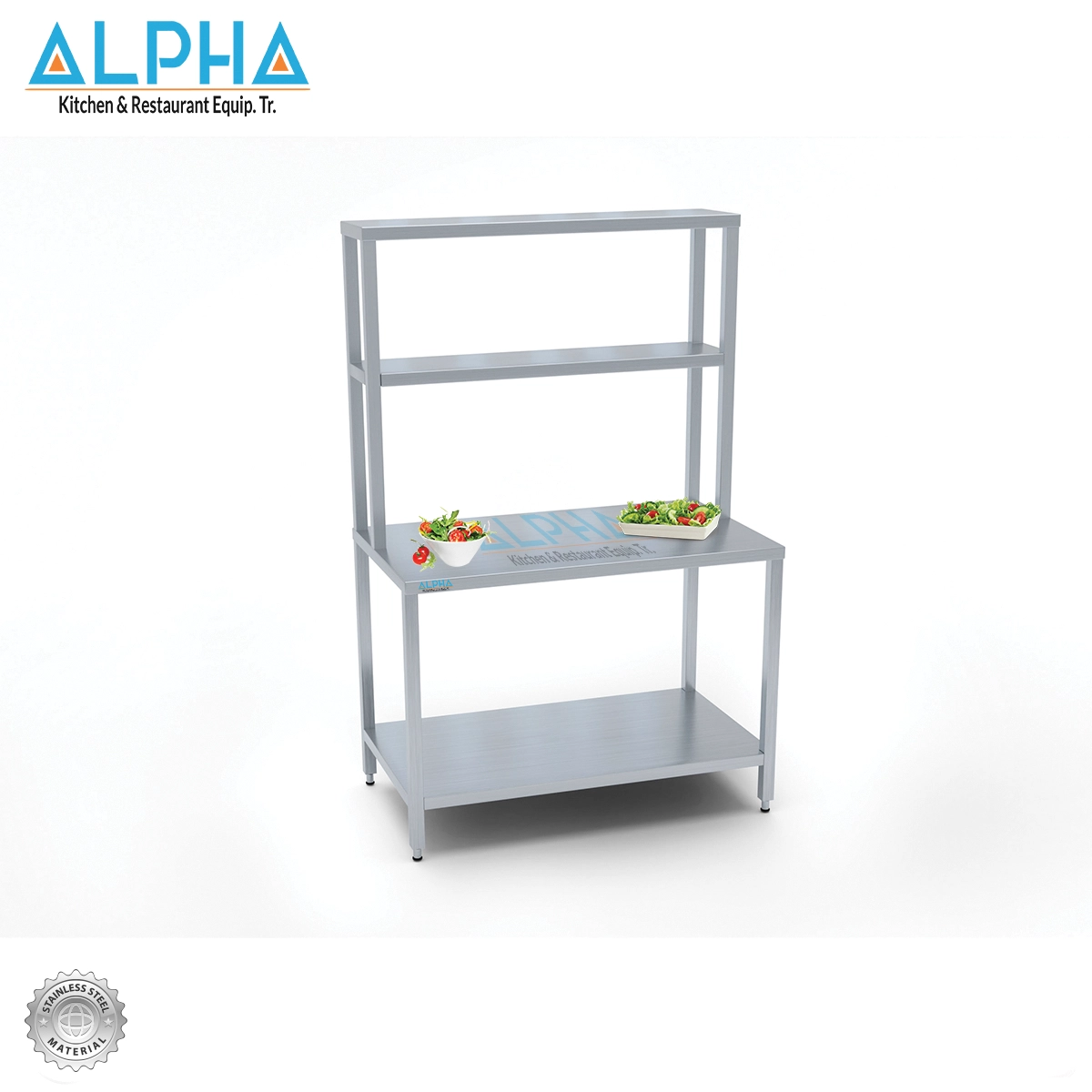 Ss Work Table with 2 Overhead Shelves Alpha Kitchen Factory