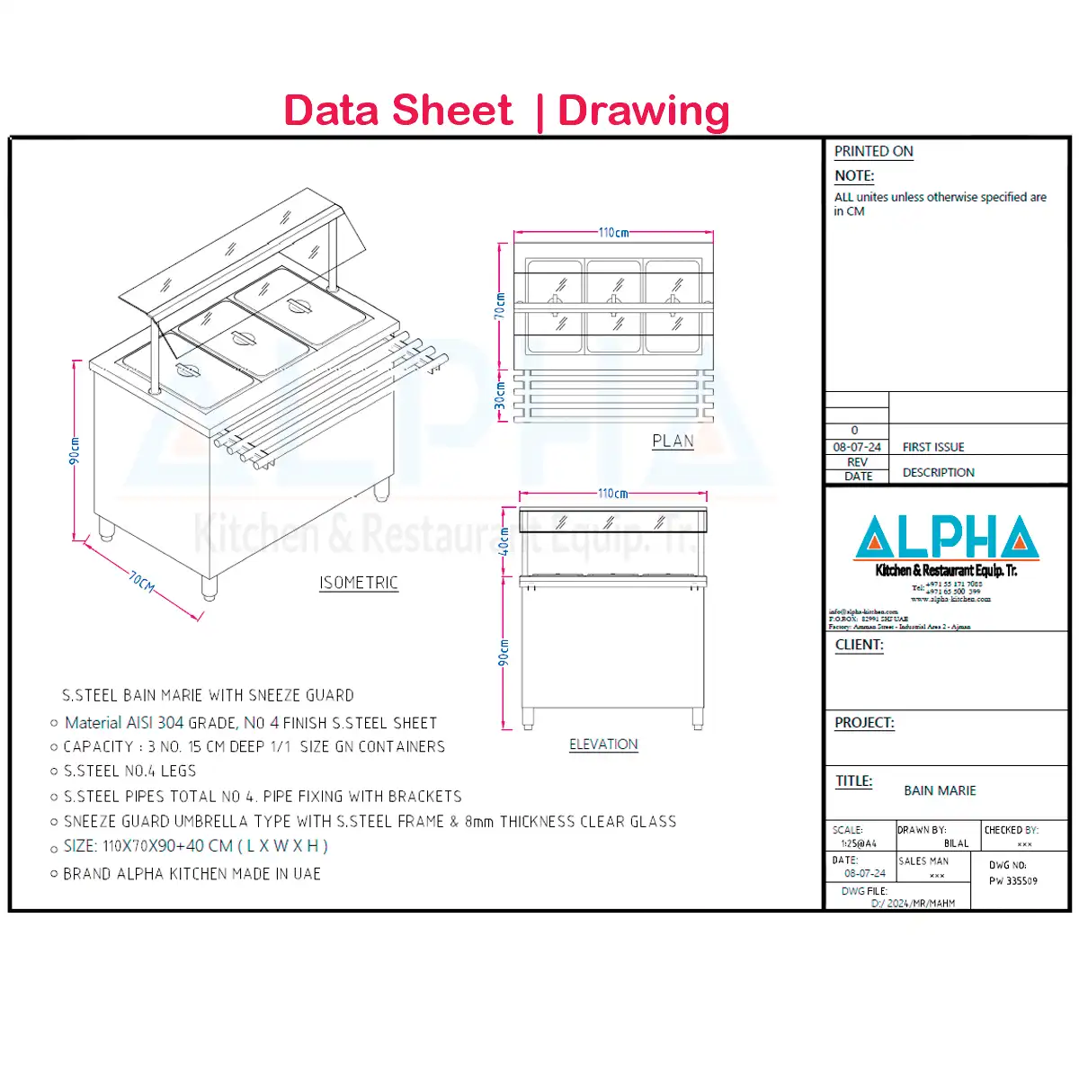 Bain Marie Counter 3 GN 1/1 Alpha Kitchen Factory
