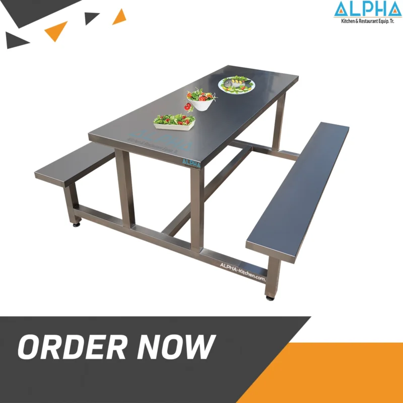 Stainless Steel Dining Table with Fixed Benches | UAE